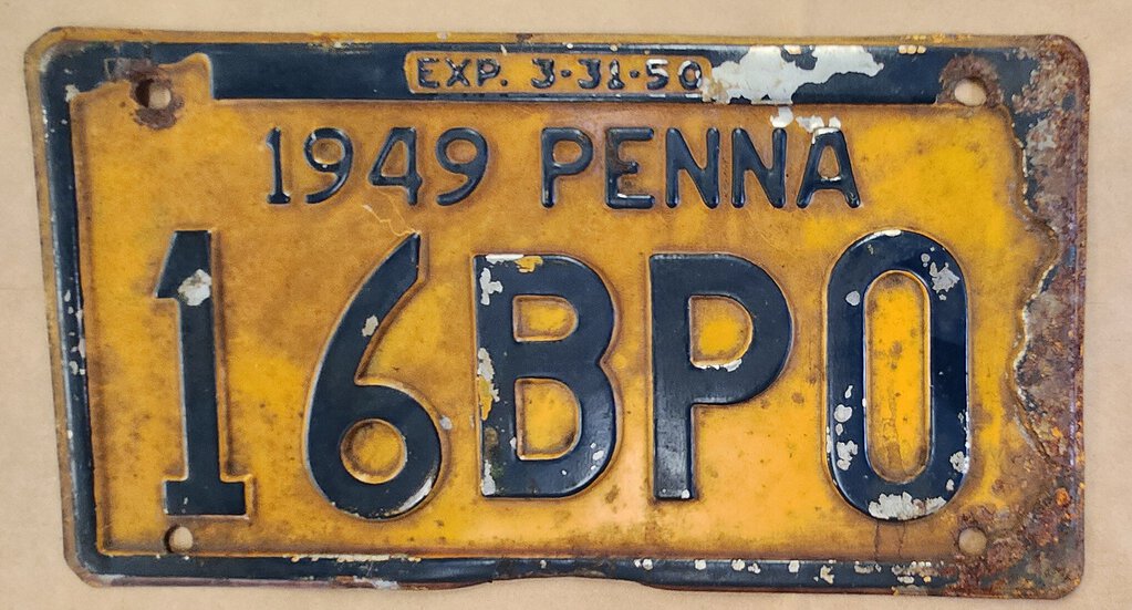 1949 Pennsylvania License Plate - 16BP0 – Starboard Home