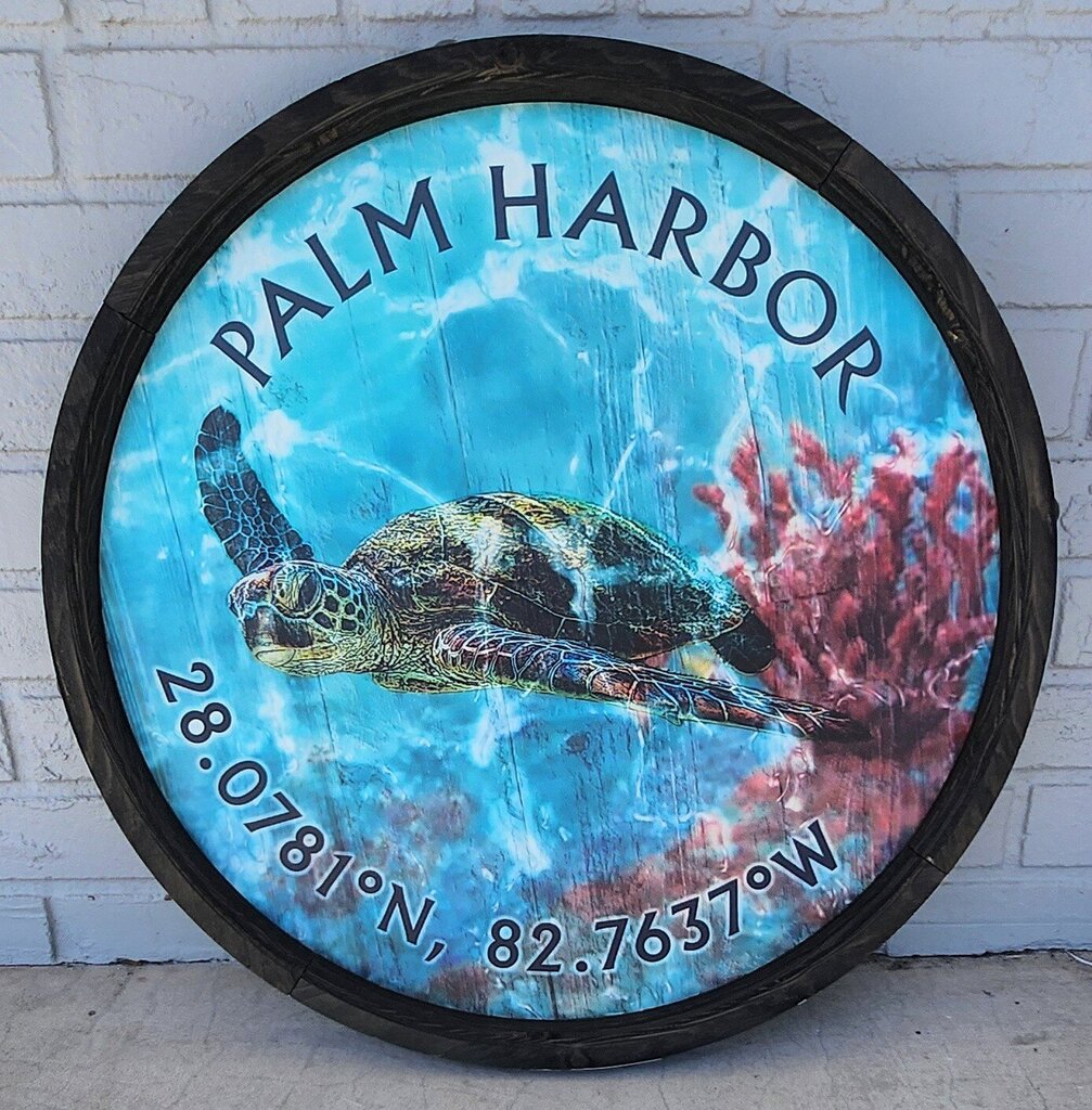 NEW Barrel End Sign - Coordinates - Palm Harbor - M – Starboard Home