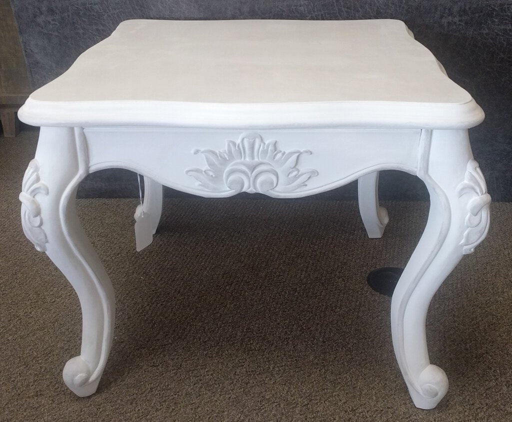 Hand Painted Off White Side Table - 30" Square – Starboard Home