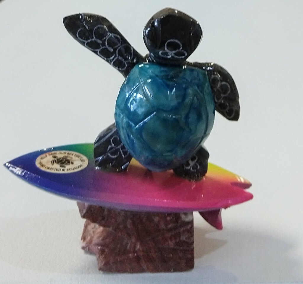 NEW Hand-carved Marble Sea Turtle Standing On Surfboard N1 - Ecuador ...