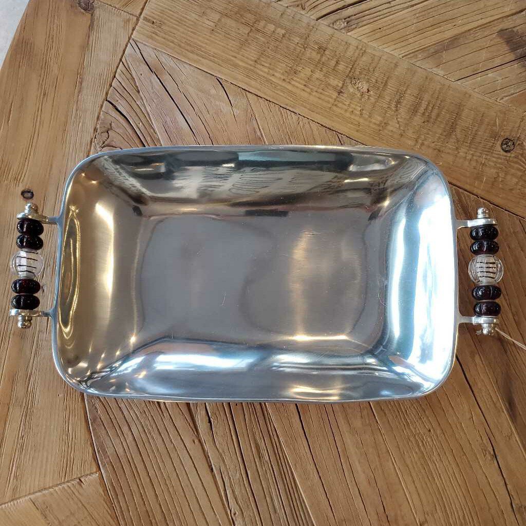 NEW Red Beaded Cast Aluminum Tray INDIA 11634 – Starboard Home
